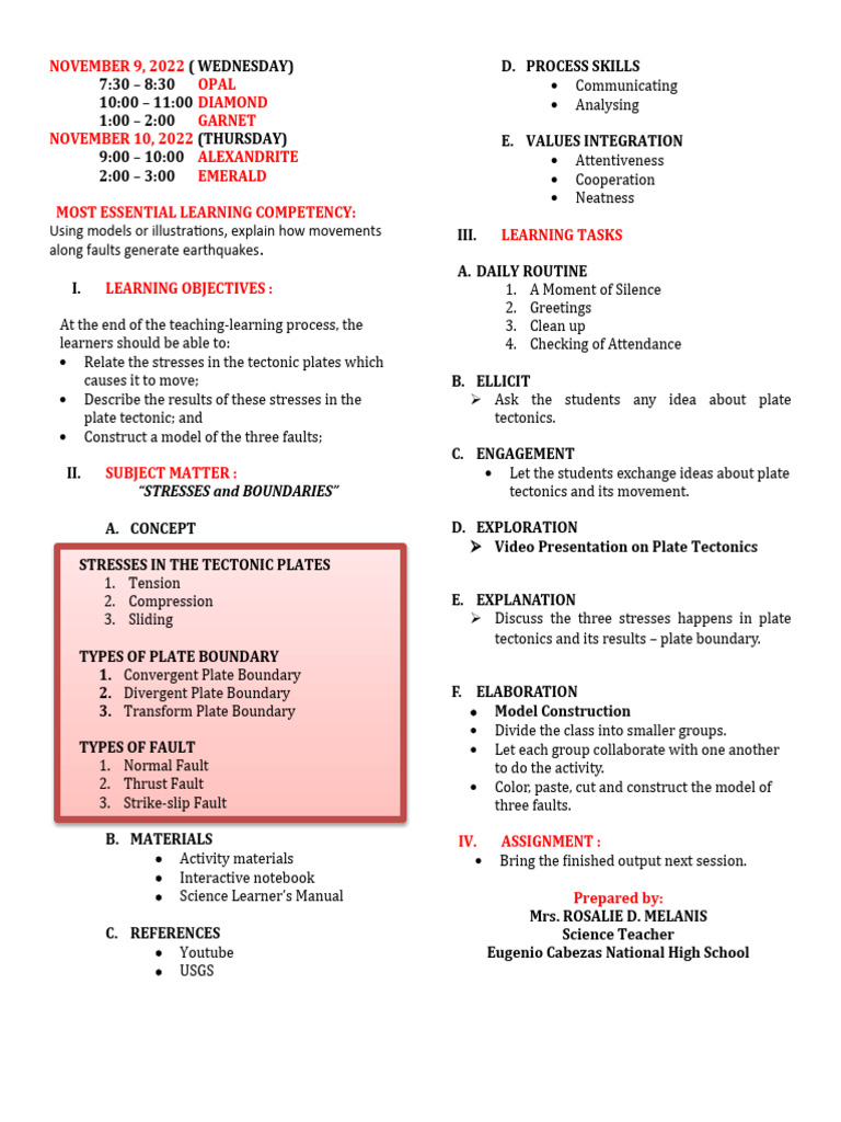 Science 8 - UNIT 2 - Stresses and Boundaries - Day 3 | PDF | Plate ...