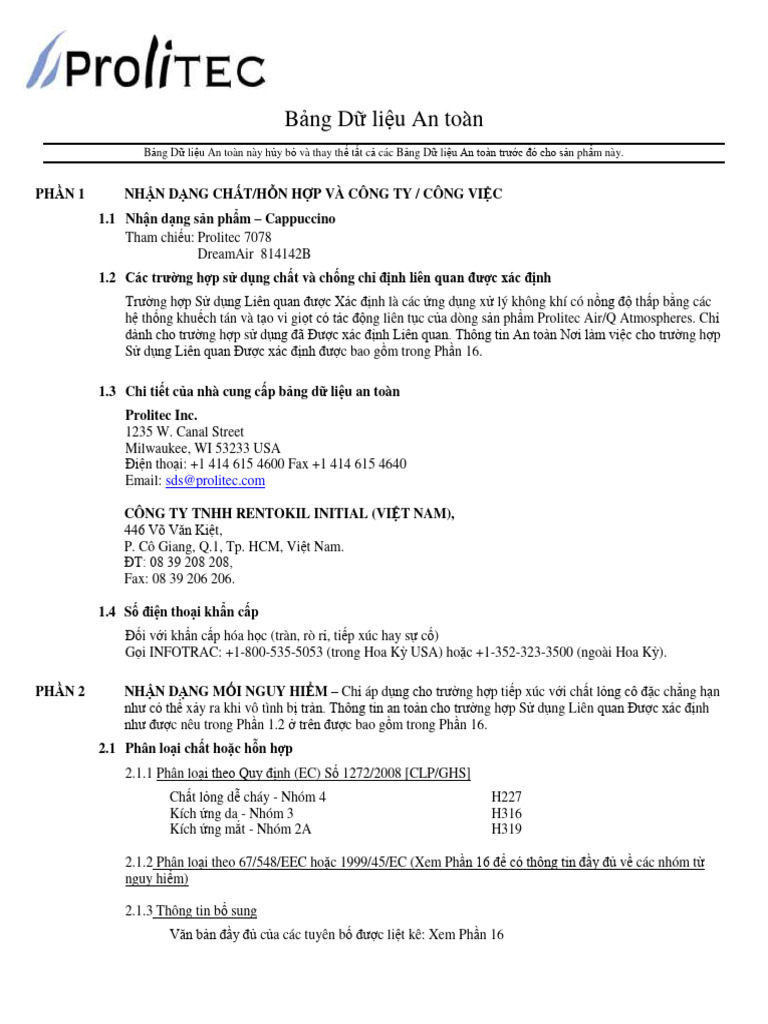 VN-Initial-Premium Scenting Cappuccino-VN-SDS7078 01 3 GHS | PDF