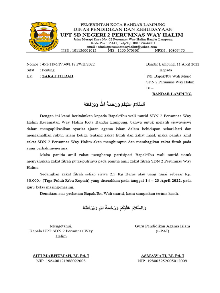 Surat Zakat Fitrah | PDF