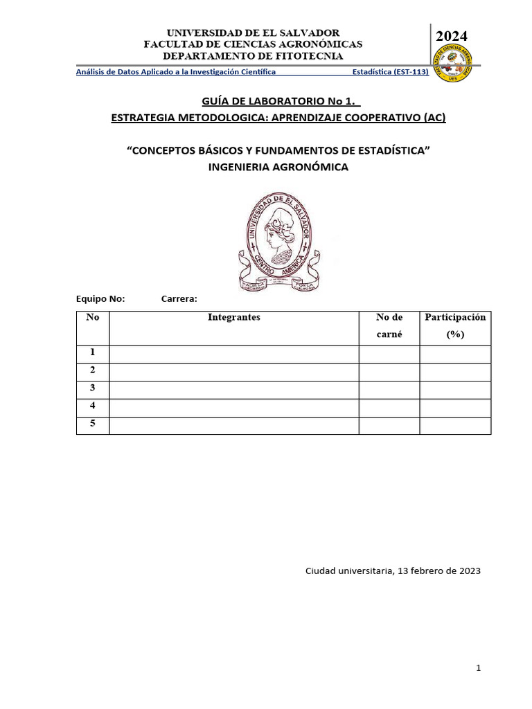 Laboratorio No1. Conceptos Básicos y Fundamentos de La Estadística. | PDF | Estadísticas ...