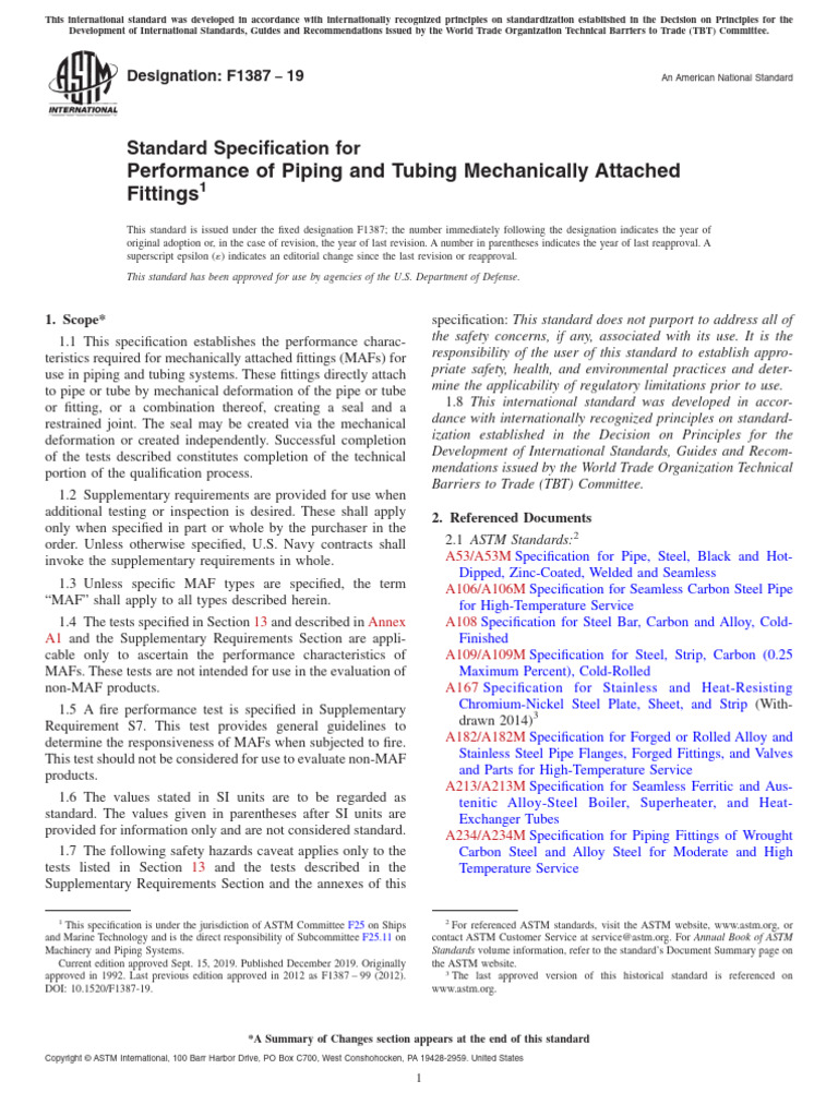 Standard Specification For Performance of Piping and Tubing Mechanically | PDF | Pipe (Fluid ...