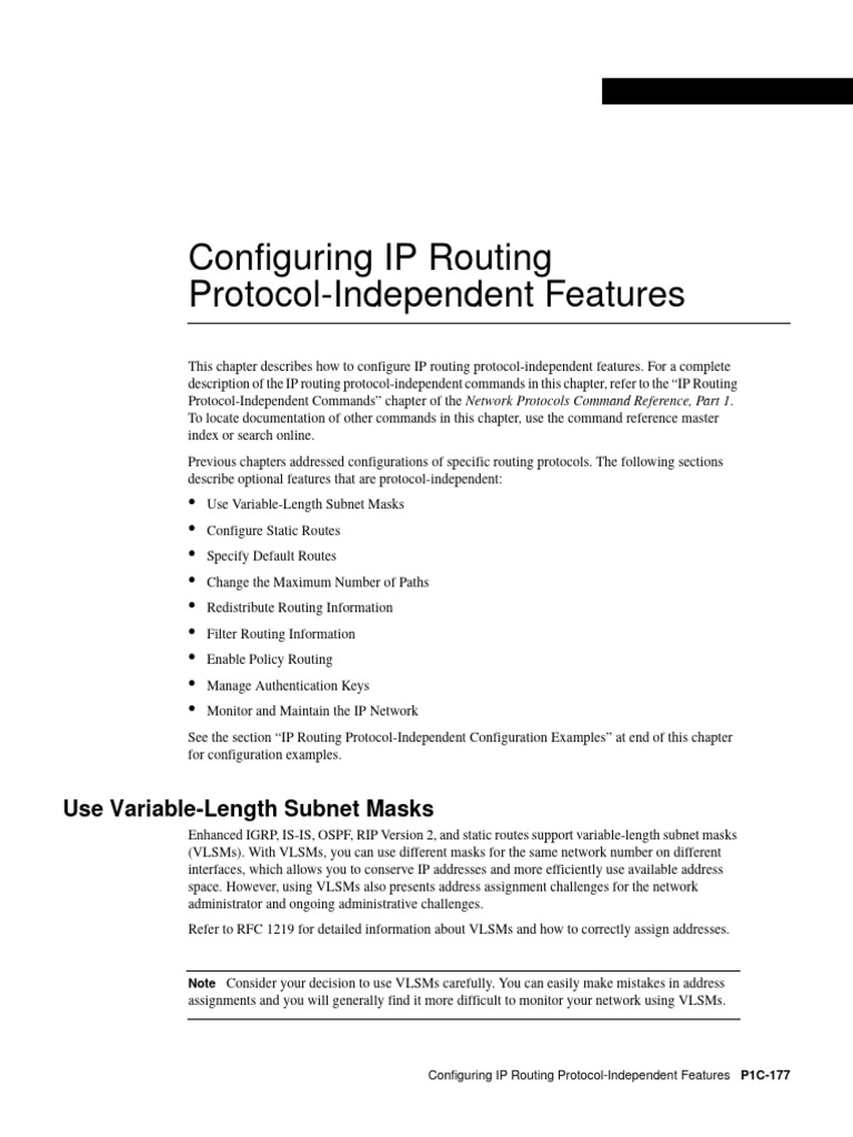 Configuring IP Routing Protocol Independent | PDF | Routing | Router (Computing)
