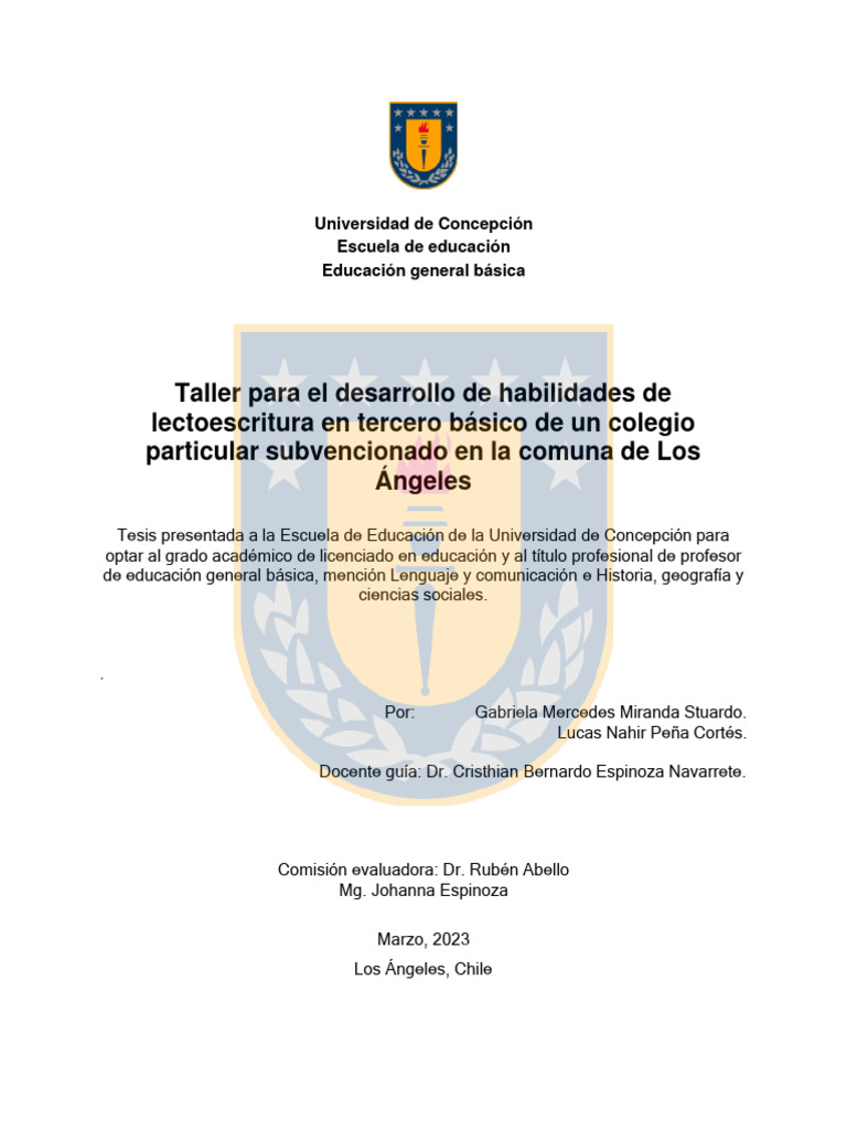Taller para El Desarrollo de Habilidades de Lectoescritura en Tercero Básico de Un Colegio ...