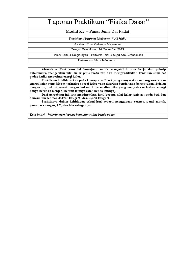 Praktikum Kalor Jenis Zat Padat | PDF | Sains & Matematika