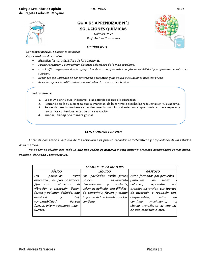 Mezclas y Soluciones Guia 1 | PDF | Concentración | Mezcla