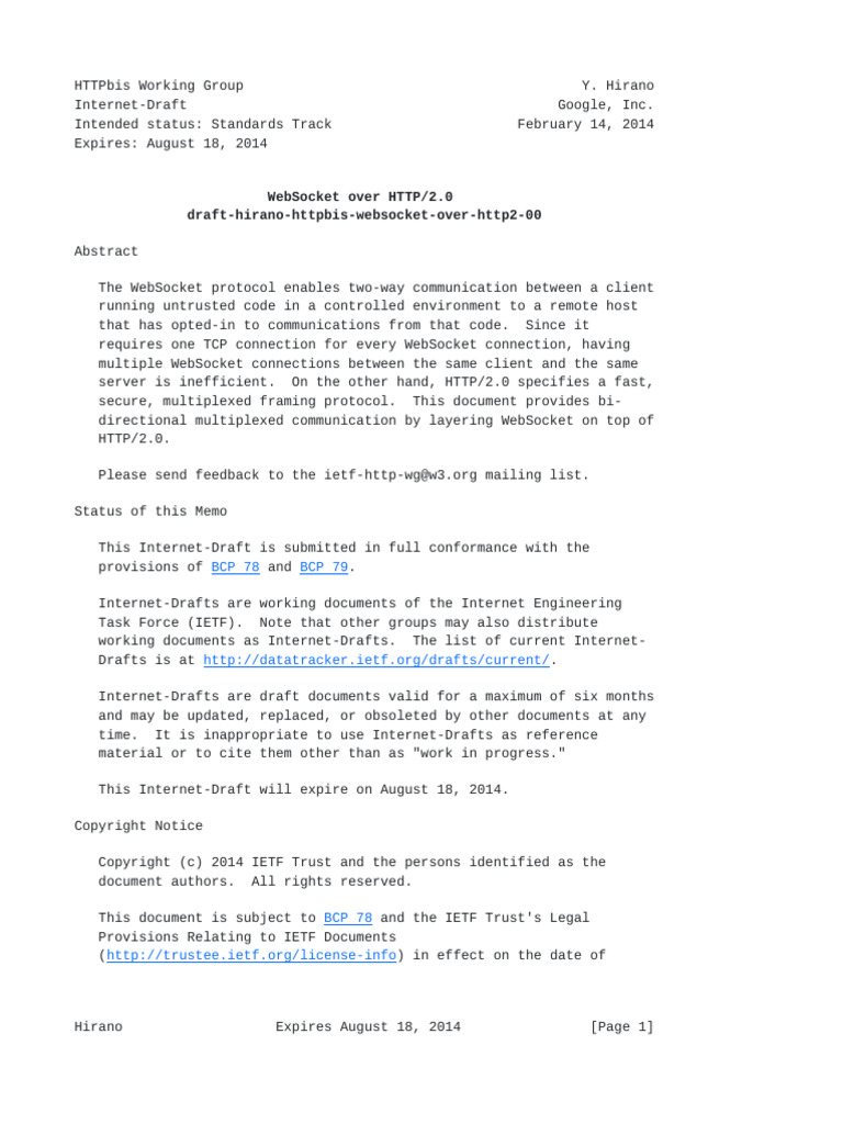 Draft Hirano Httpbis Websocket Over http2 00 | Download Free PDF | Transport Layer Security ...
