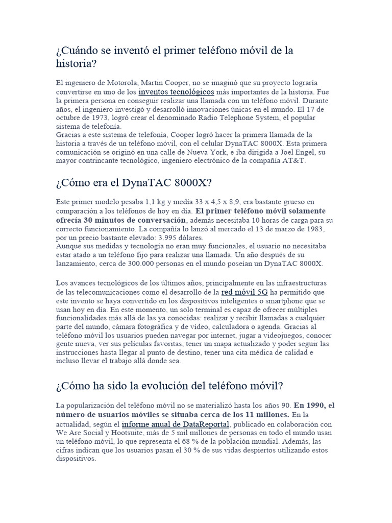 Cuándo Se Inventó El Primer Teléfono Móvil de La Historia | PDF ...