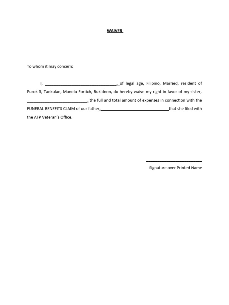 Waiver SAMPLE | PDF | Social Science