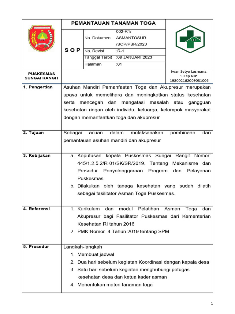 Sop Pemantauan Tanaman Toga | PDF
