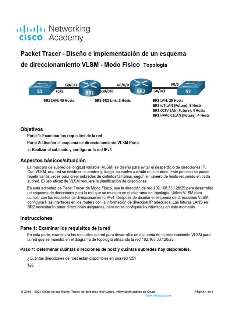 11.10.2 Packet Tracer - Design and Implement A VLSM Addressing Scheme - Physical Mode - Es XL ...
