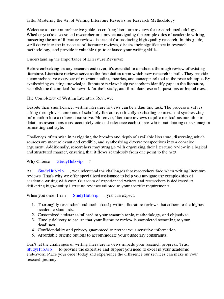 Literature Review For Research Methodology | Download Free PDF ...