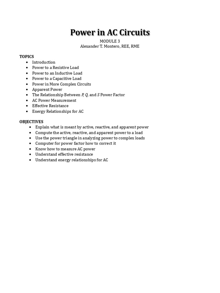 Power in AC Circuits Module 3 Compressed | PDF | Ac Power | Electrical ...