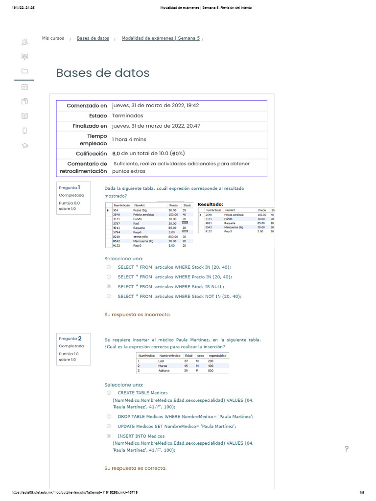 Revisión de Examen de Bases de Datos | PDF | SQL | Informática