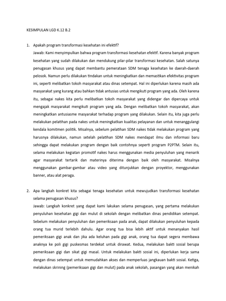 Kesimpulan LGD K.12 B.2 | PDF | Kesehatan Holistik | Gaya Hidup