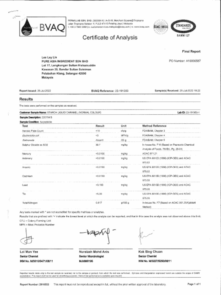Starch Caramel Lab Test Analysis | PDF
