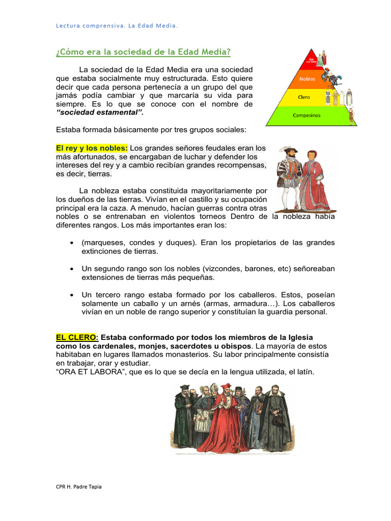 Comprensión Lectora La Edad Media | PDF | Nobleza | Edades medias