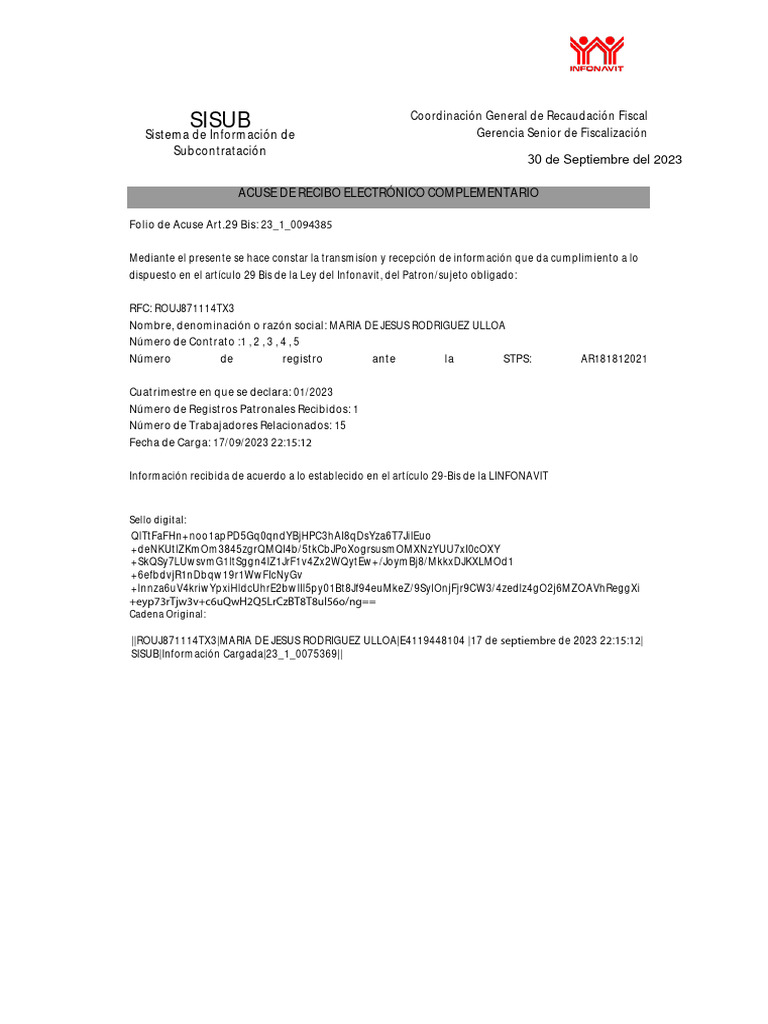 Acuse Sisub 2023 | PDF | Negocios | Finanzas y dinero