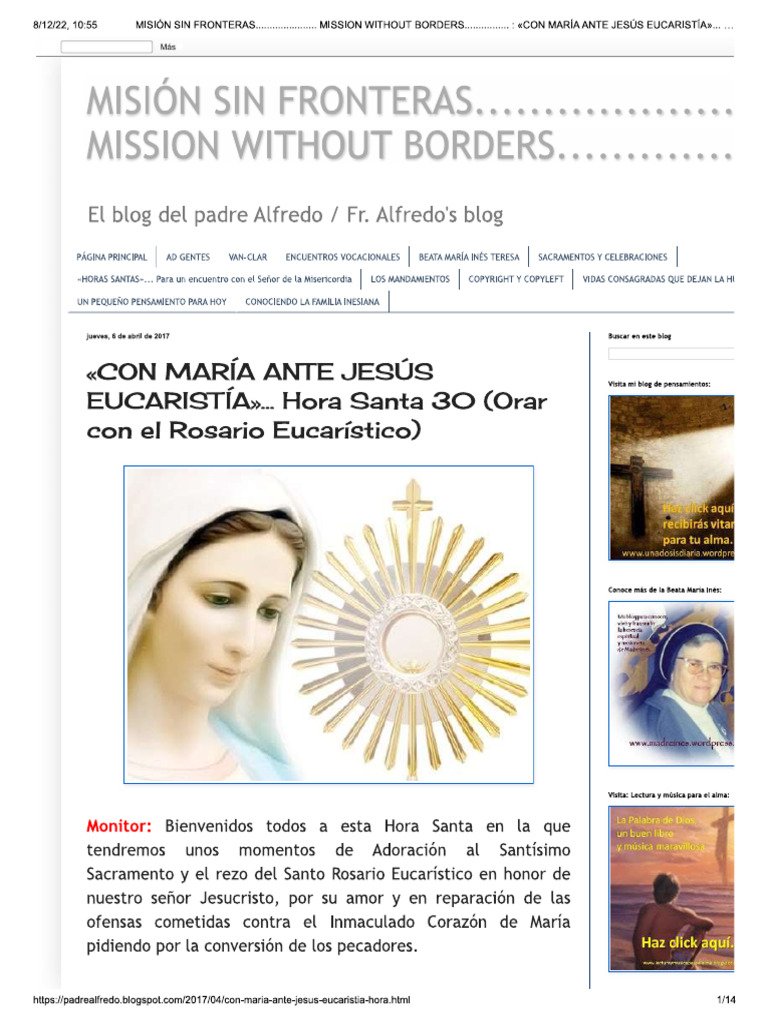 Esquema Hora Santa en Compañia de Maria | PDF