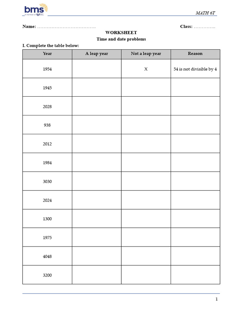 Date Problems Worksheet | PDF
