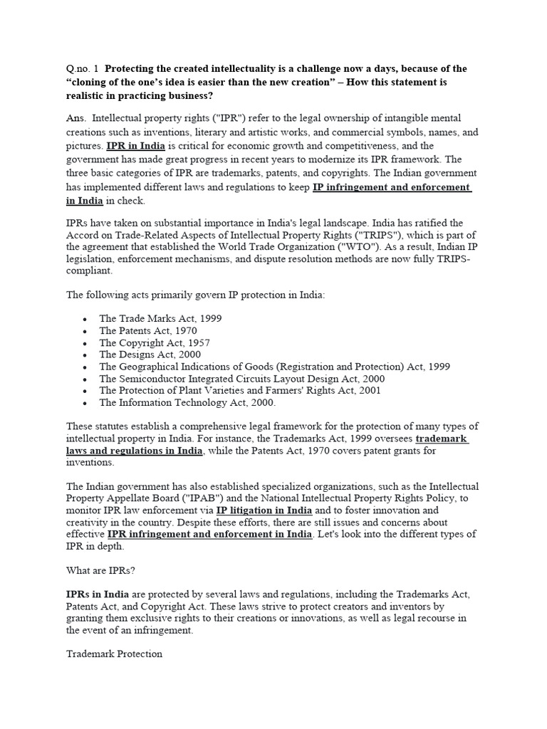 India's IPR Framework and Challenges | PDF | Intellectual Property | Patent