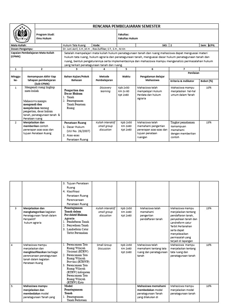 RPS Hukum Tata Ruang | PDF