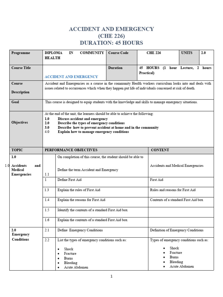 Che 226 Accident and Emergency-1 | PDF | Burn | Shock (Circulatory)