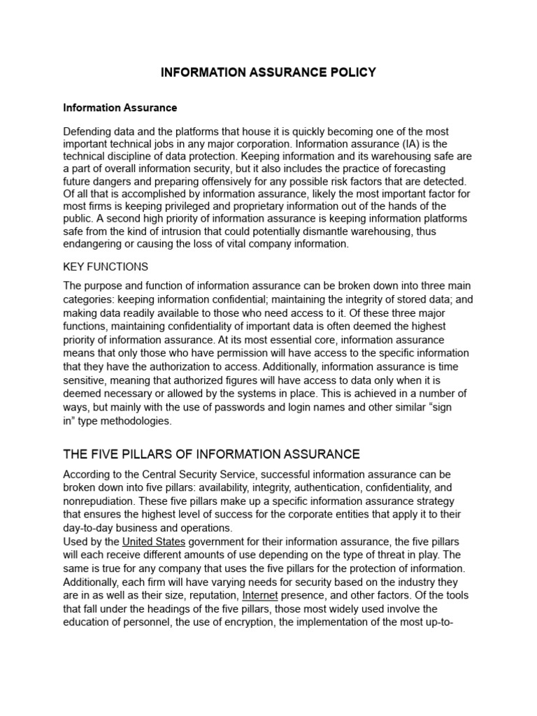 Information Assurance Policy | PDF | Information Security | Policy