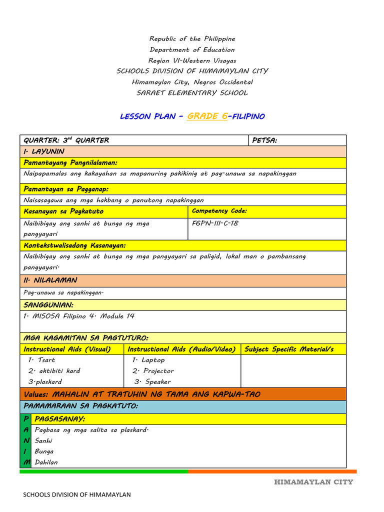 CONTEXTUALIZED PLAN-FILIPINO-for COT 3RD | PDF
