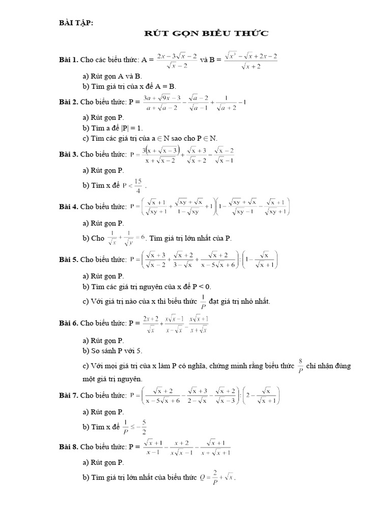 Bai Tap Rut Gon Bieu Thuc | PDF