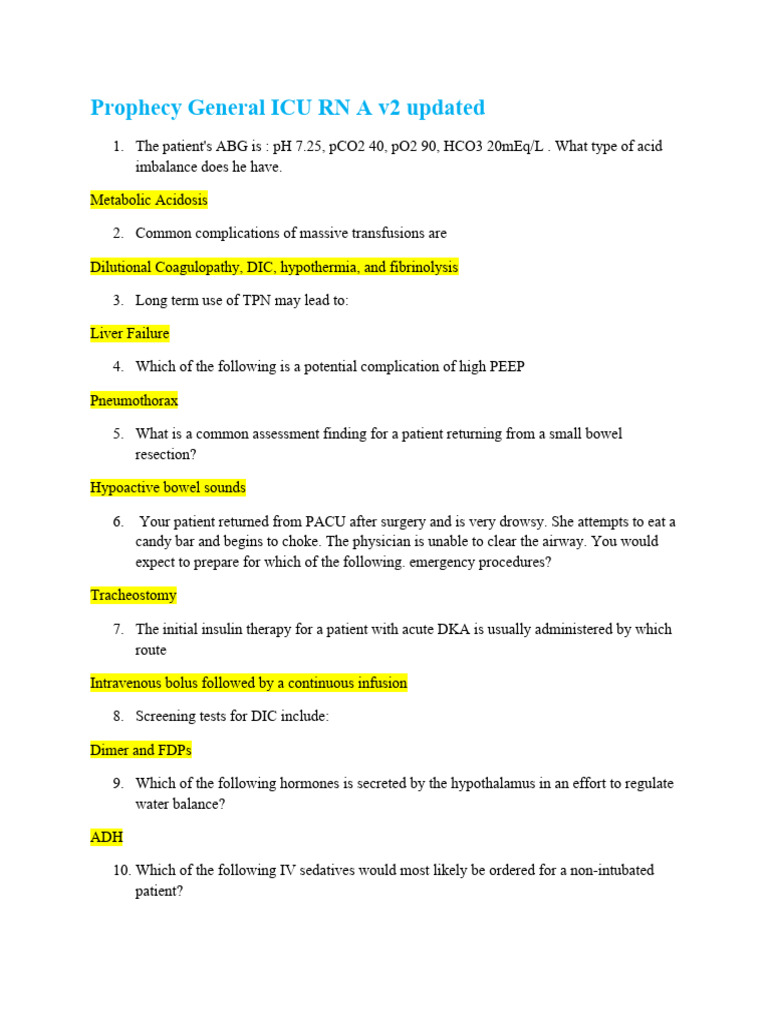 ICU RN A v2 Exam Review Guide | PDF | Shock (Circulatory) | Intravenous ...