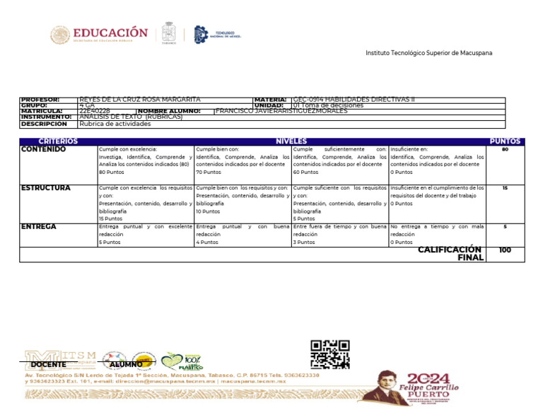 Actividades Rubrica HD2 | PDF