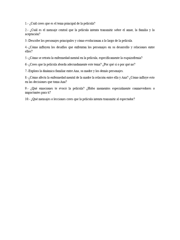 Preguntas para Pelicula de Ana y Bruno | PDF