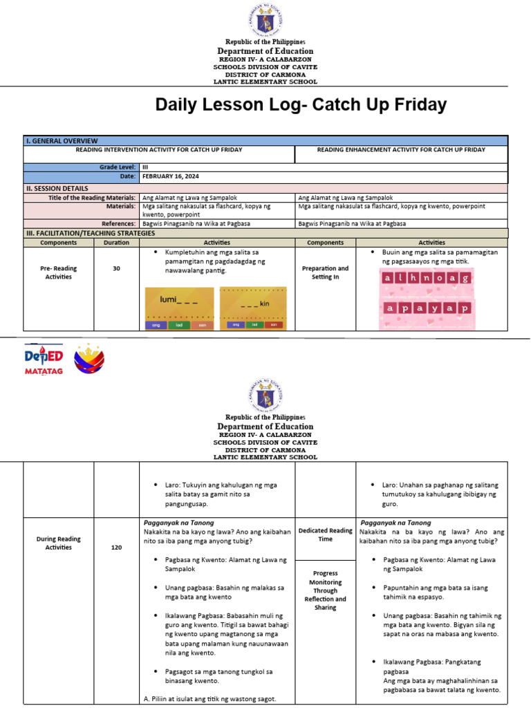 Catch Up Friday Plan - Feb. 16, 2024 (Week 3) | PDF