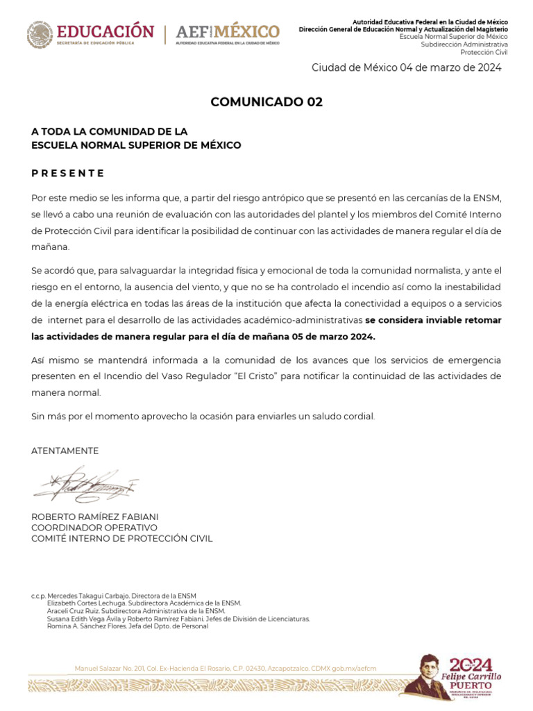 Comunicado 02 Protección Civil | PDF | Defensa Civil