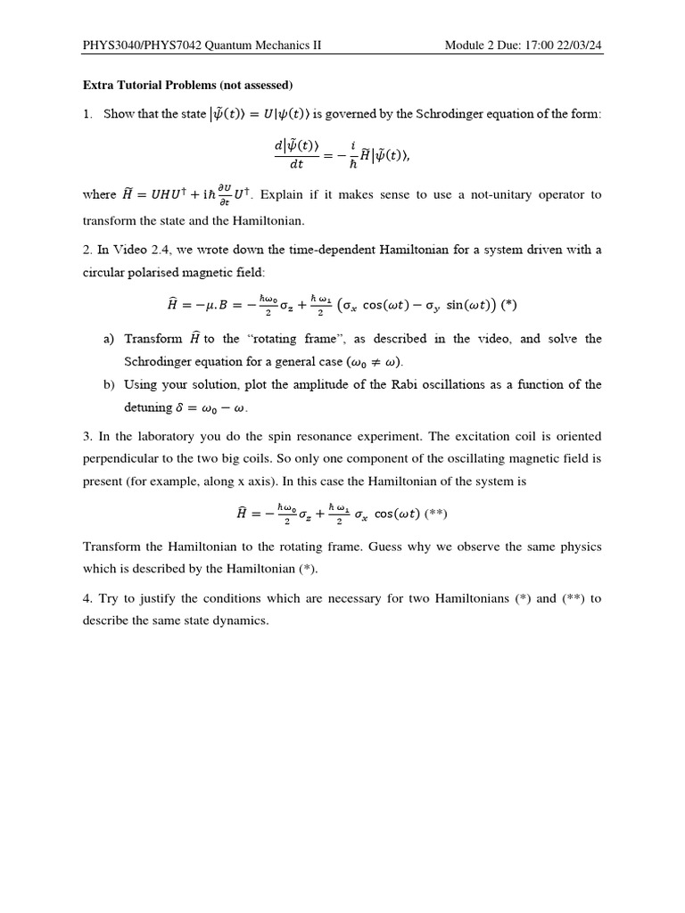 Homework and Tutorial Problems. Module 2. | PDF | Hamiltonian (Quantum ... Homework and Tutorial Problems. Module 2. | PDF | Hamiltonian (Quantum ...