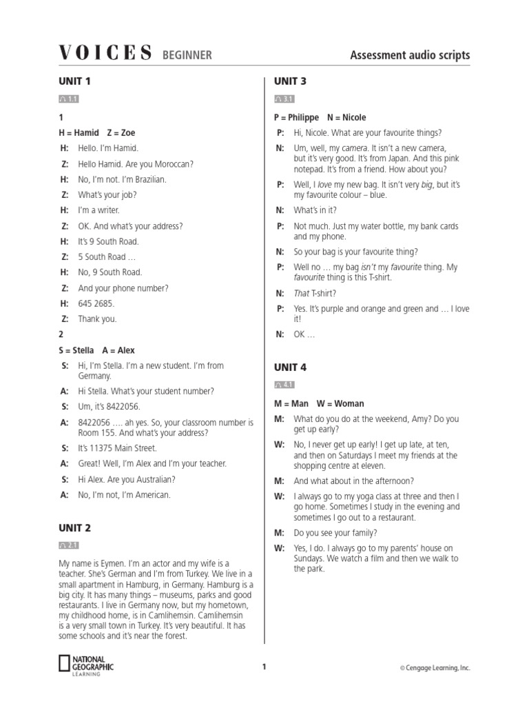 Voices Beginner Assessment Audio Scripts | PDF