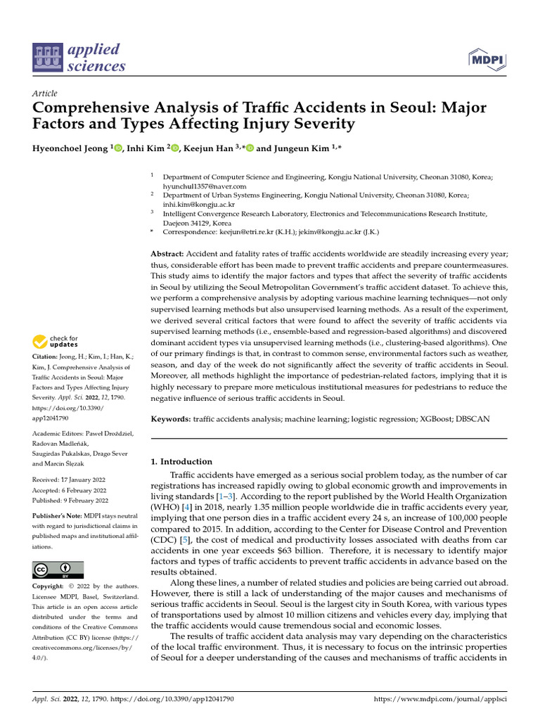 Applied Sciences: Comprehensive Analysis of Traffic Accidents in Seoul ...