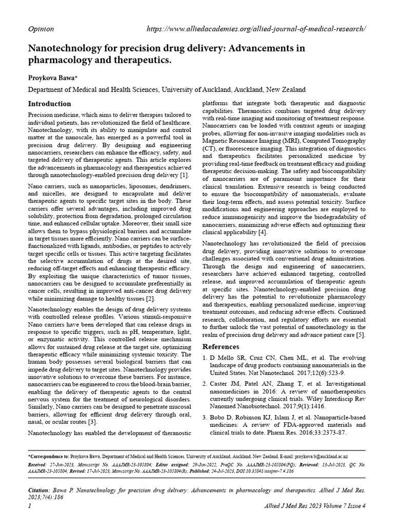 Nanotechnology For Precision Drug Delivery Advancements in Pharmacology ...