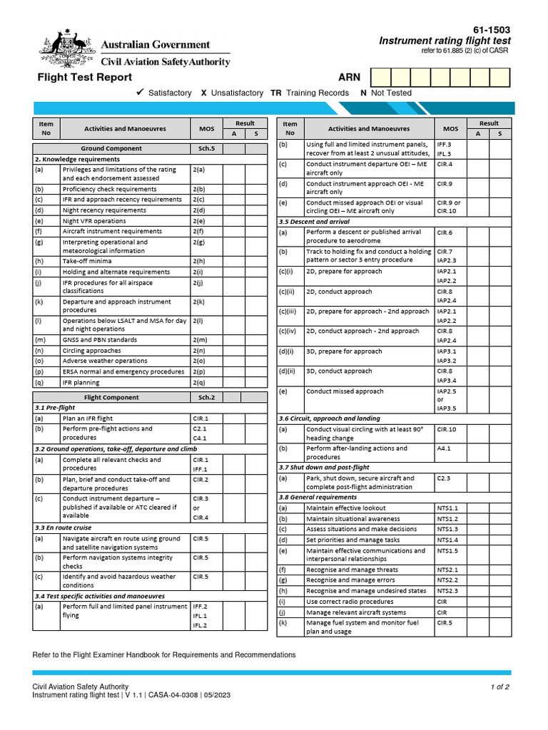 instrument-rating-flight-test-checklist-form-61-1503 | PDF | Instrument ...