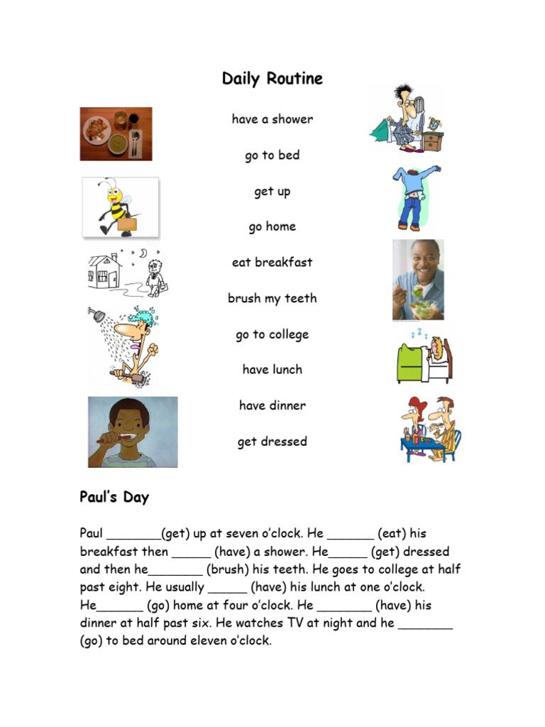 Daily Routine Vocabulary Match Fun Activities Games Picture Description ...