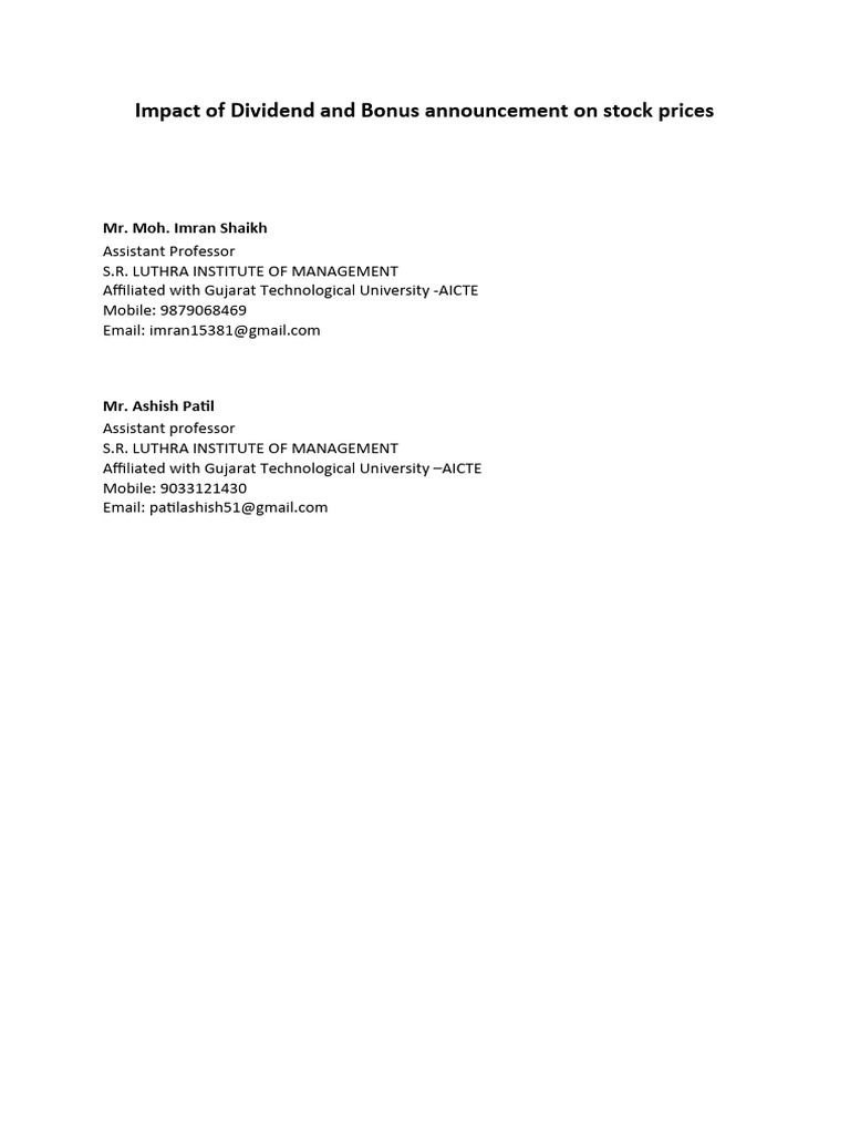 Dividend and Bonus Impact on Stock Prices | PDF | Dividend | Stocks