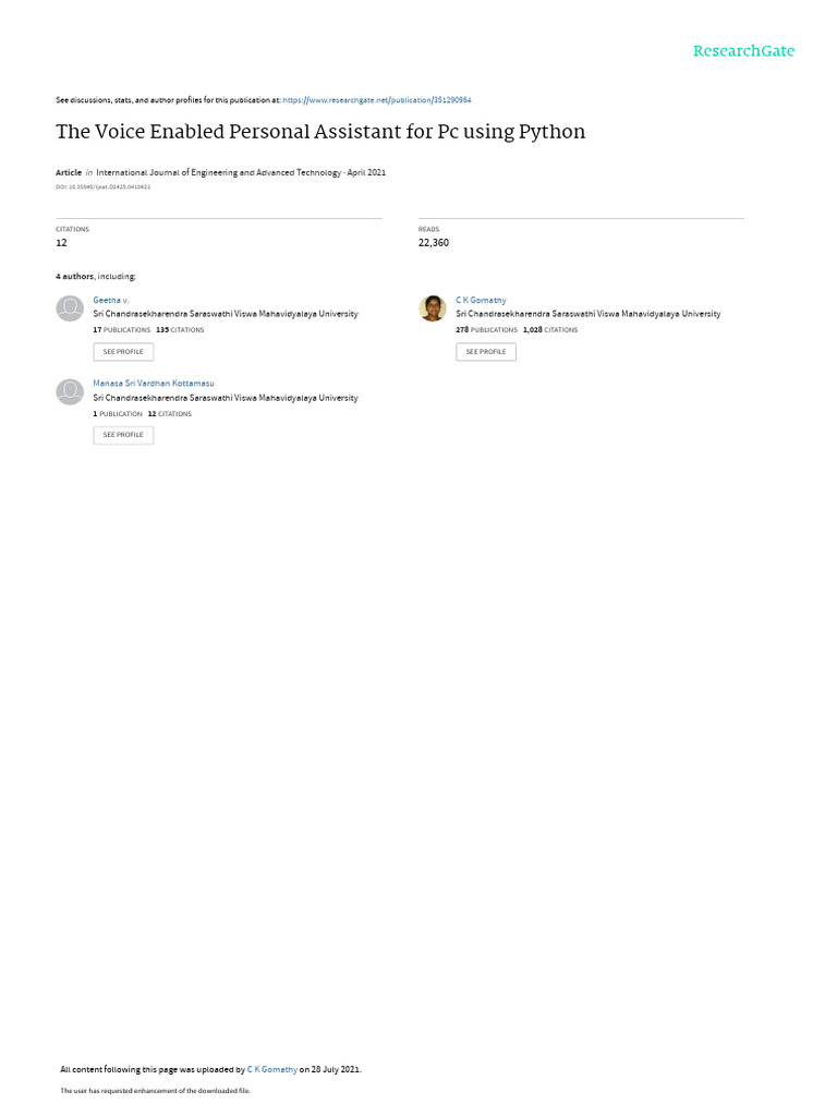 The Voice Enabled Personal Assistant For PC Using | PDF | Speech ...