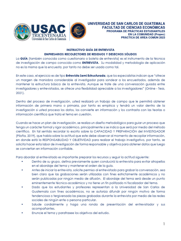 Instructivo Guía de Entrevista Empresario Recol Pac2023 | PDF ...