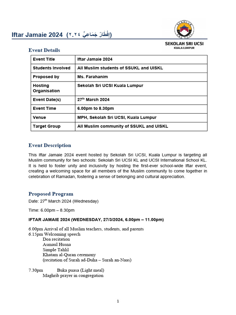 Iftar Jamaie 2024 Proposal | PDF | Ramadan | Foods