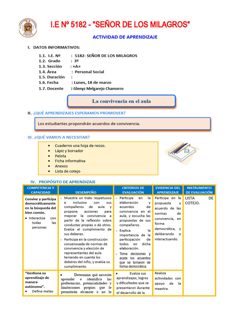 D2 A3 SESION Y FICHAS PS. La Convivencia en El Aula | PDF | Sociedad | Aprendizaje