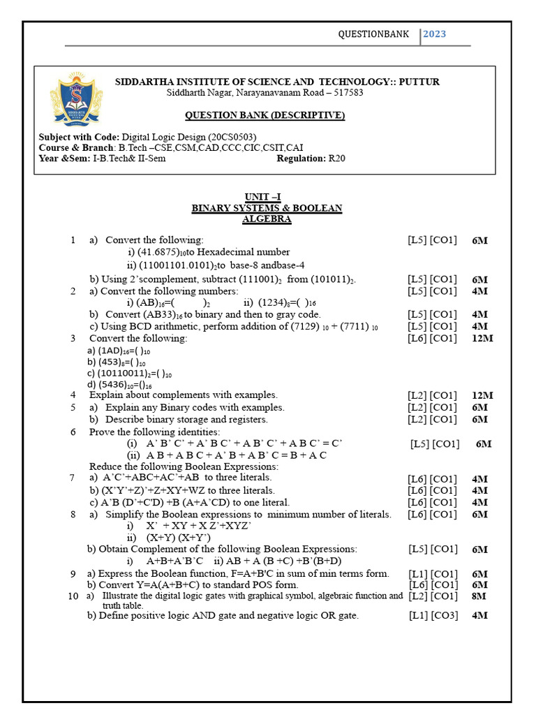 DLD QB - Final - 27.5.23 | PDF | Computer Engineering | Electronic Circuits