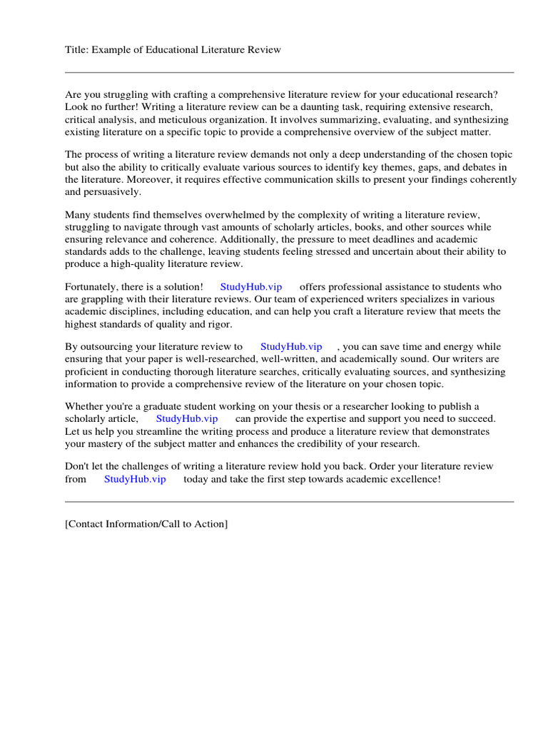 Example of Educational Literature Review | PDF | Essays | Literature Review