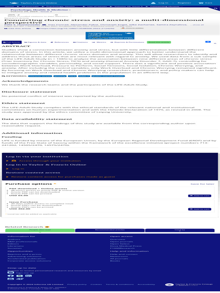 Connecting Chronic Stress and Anxiety: A Multi-Dimensional Perspective ...