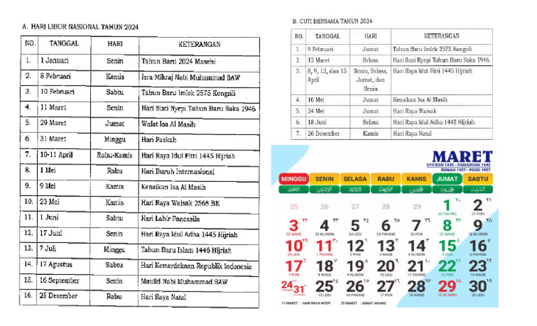 Kalender, Libur Dan Cuti 2024 | PDF