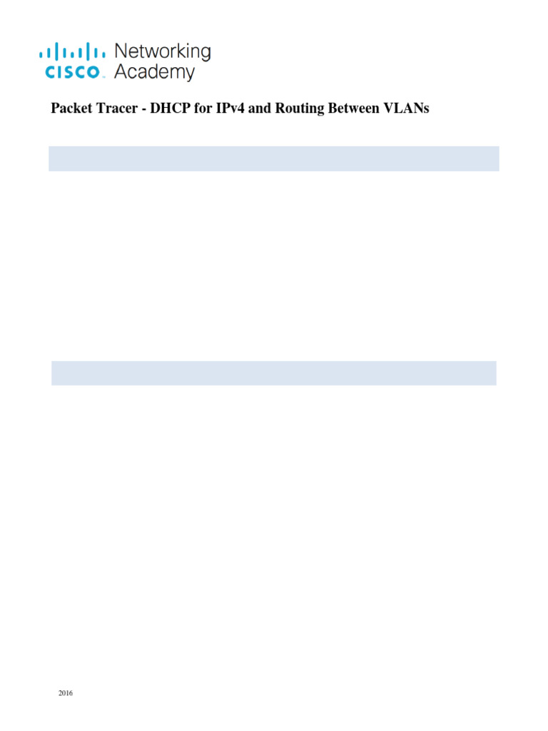 1.2.1 Packet Tracer - DHCP For IPv4 and Routing Between VLANs | PDF | Ip Address | Internet ...
